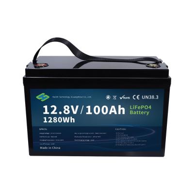 China Hertz 12100 12.8V 100Ah Lithium Phosphate Iron Battery, 1280Wh LiFePO4 Deep Cycle Battery for Series & Parallel Use for sale