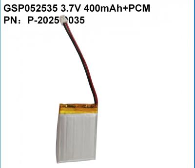 China Rechargeable Batteries 3.7V Li Ion Battery GSP052535 3.7V 400mAh+PCM Battery for sale