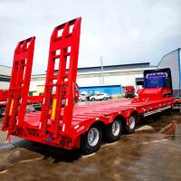 China Flatbed 100 Ton 3 Axle 4 Axles Low Boy Semi Trailer for Heavy Duty Equipment Transport for sale