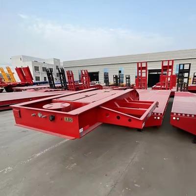 China Van-type 60-100 Tons Truck Flatbed Semi Trailer with Hydraulic Retractable Three Axis for sale
