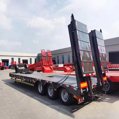 China Customization 3 Axles 80 100ton Capacity Lowboy Semi Trailer for Front Loader Low Bed for sale