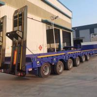 China Hydraulic Steering Axle Heavy Duty Flat Lowbed Semi Trailer for Heavy Cargo Transport for sale