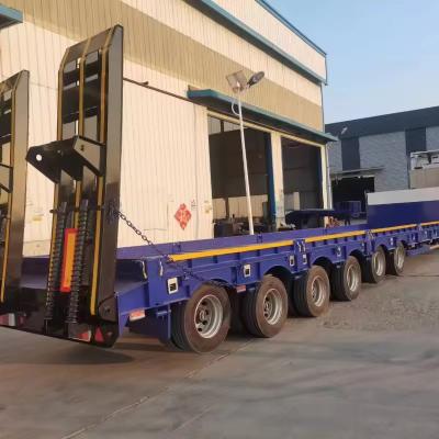 China Hydraulic Steering Axle Heavy Duty Flat Lowbed Semi Trailer for Heavy Cargo Transport for sale