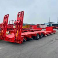 China 12 Tire 4 Axles 60 Tons Large Extendable Lowbed Trailer Removable Gooseneck Lowboy Trailer for sale