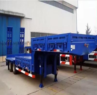 China 13m50t 3axles Low Bed Truck Trailer with Flatbed Chassis and Hydraulic Extendable Trailer for sale