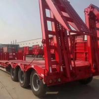 China 3 Axles 40 FT Flatbed 50 Ton Low Flatbed Semi Container Shipping Trailer with Design for sale