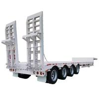 China Low Bed Truck Trailer Lowboy Flatbed Truck Iron Tread 1820mm Heavy Duty 3 Axles 100t for sale