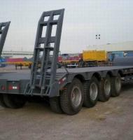 China 12m Flatbed Flat Bed Cargo Semi Trailers with 3 Axles Gooseneck Transport Low Bed for sale