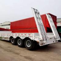 China 12 Meter Long 2 Axle 40 Ton Heavy Duty Low Flatbed Loader Deck Lowboy Trailers with Ramps for sale