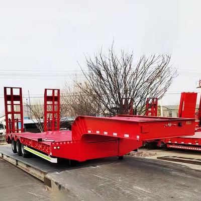 China 35 Ton 2 Axles Flatbed Low Bed Utility Truck Semi Trailer No ABS Anti-lock Braking System for sale