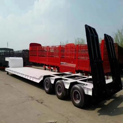 China 1 Year After-sales Service 3 Axles 50t Lowbed Lowboy Low Flatbed Loader Drop Deck Trailer for sale