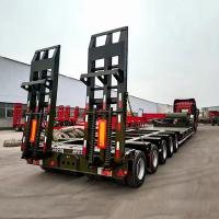China Heavy Duty 50ton Max Payload 3 Axles Lowbed Semi Truck Trailer Steel Standard 28 Ton for sale