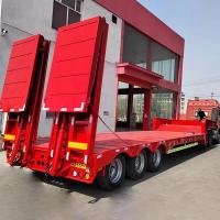China Manual Landing Leg 60 Tons Heavy Duty Low Bed Truck Trailer for 40FT Container Carrier for sale
