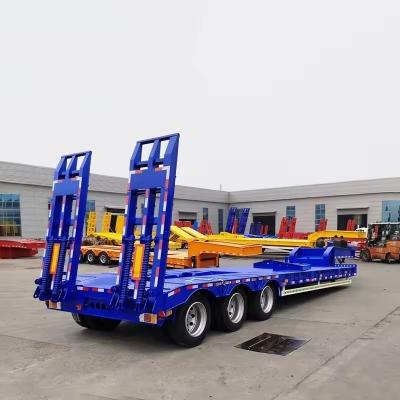 China 12r22.5 Tire 3 Axles 4 Axles Container Semi Trailer 40hq Flatbed Cargo Semi Trailer for sale
