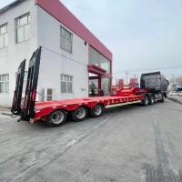 China 3axle 80ton Heavy Duty Gooseneck Hydraulic Ramp Low Loader/Lowbed/Lowboy Low Bed Trailer Truck Semi Trailers for Excavator Moving for sale