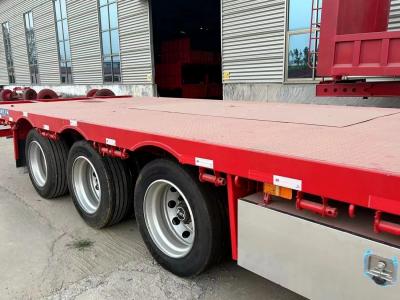 China Hydraulic Telescopic 3-Axle 40t 50t 60t Low Flat Trailer for Heavy Duty Transportation for sale
