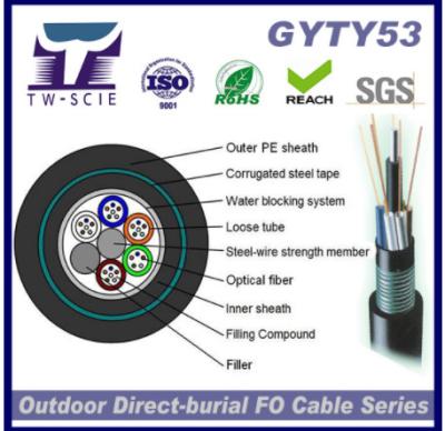 China Non Metallic Loose Tube Stranded Outdoor Armored Fiber Optic Cable Mutil Core SM Strength Member for sale