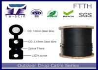China 1-4 Core FTTH Drop Cable FRP / Steel Strength Member Covered Flat Optical Cable for sale