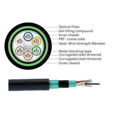 China 96 Cores Armored Fiber Optic Cable GYTS53 Direct Buried Stranded Loose Tube Armored Cable for sale