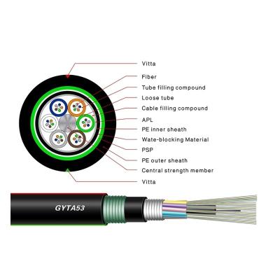China 60 Cores GYTA53 Outdoor Fiber Optic Cable FRP Or Steel Wire Strength for sale