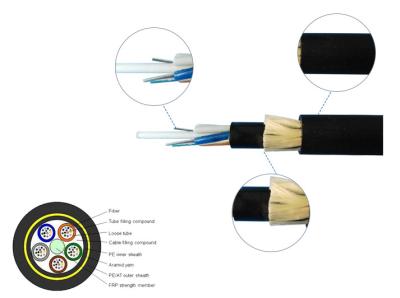 China Black Sheath 4 Core All Dielectric Self Supporting Loose Tube Fiber Optic Cable Span 200m 300m 400m for sale