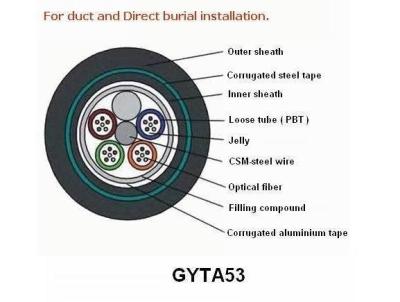 China 24 Cores Outdoor Fiber Optic Cable  OFC  Armoured Cable GYTA53 for sale