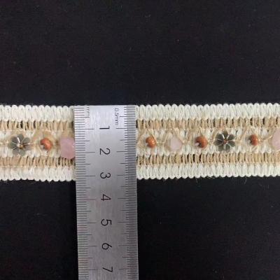 China Ethnic Style New Handmade Beaded Stone Beads Lace Trimming Ribbon Fabric Strip for DIY Clothing Accessory for sale
