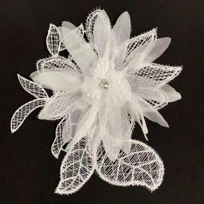China Fashionable Large Handmade White Fabric Sticker Beaded Clothing Decoration New Sequin Flash Drill Skirt Mesh Repair Accessory for sale