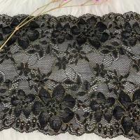 China Premium  Golden Thread BLACK Lace Fabric Trim 16cm Gold Lace Gorgeous  for Evening Dress or Premium Sleepwear for sale