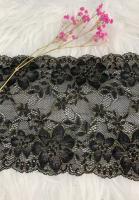 China Premium  Golden Thread BLACK Lace Fabric Trim 16cm Gold Lace Gorgeous  for Evening Dress or Premium Sleepwear for sale