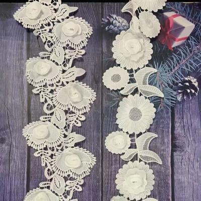 China 3D Flower Designs Milk Yard Water Soluble Embroidery Lace Trim for Wedding Dresses for sale