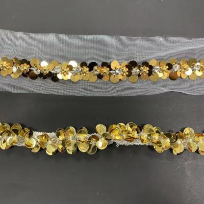 China Luxury Ladies' DIY Dress Accessories Mesh Sequin Tape Lace Trim with Stone Strap Premium Lace for Creative Outfits for sale