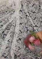 China Eco-Friendly 3D White Embroidered Polyester Lace Fabric with Floral Design for Ladies' Wedding Dresses and Clothing Decoration for sale