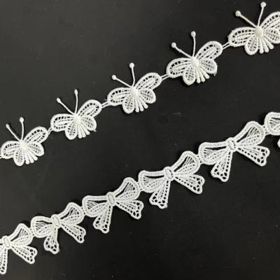 China Milk Yarn  Embroidered butter fly Patch polyester butter fly Embroidered LACE TRIM  for Dress for sale