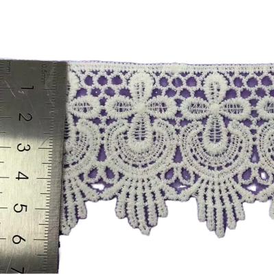 China 5.2cm-6cm Width Milk Yarn Embroidery Lace Trim  Water Soluble Polyester Embroidery Lace Trim  for Ladies Pajamas Decoration for sale