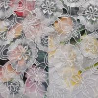China Elegant White Organz-a  Mesh Lace Fabric High Quality Embroidery Flowers Lace Fabric Tirm for Wedding Dresses for sale