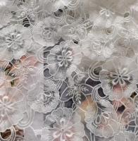 China Elegant White Organz-a  Mesh Lace Fabric High Quality Embroidery Flowers Lace Fabric Tirm for Wedding Dresses for sale