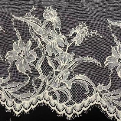 China Wholesale Pure White Chantilly Eyelash Lace Fabric Personalized Polyester Lace with Non-Elastic Feature for sale