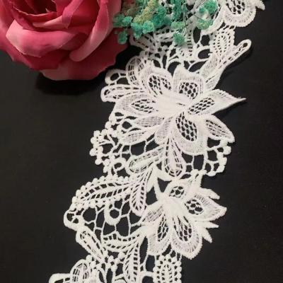 China 10cm Milk Silk Floral Lace Trim - Premium Protein Fiber Embroidered Edge Decor for sale