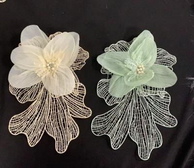 China 3D Three-Dimensional Flower with Bead Mesh and Organza for Wedding Dress Accessories Unique Badges for sale