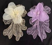 China 3D Three-Dimensional Flower with Bead Mesh and Organza for Wedding Dress Accessories Unique Badges for sale