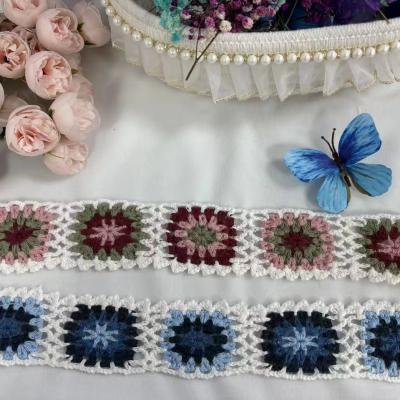 China Embroidery Crochet Lace Trim Handmade Square Crochet National Style Accessories Trim for Hat Decoration/bag Decoration/cup Mat for sale