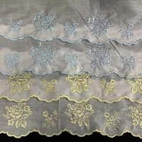 China Gold/Bule Silk Thread Cotton Holes Embroidered Water Soluble Lace Trim for Wedding Skirt Hem for sale