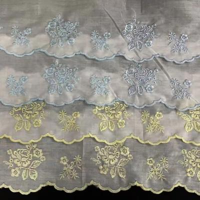 China Gold/Bule Silk Thread Cotton Holes Embroidered Water Soluble Lace Trim for Wedding Skirt Hem for sale