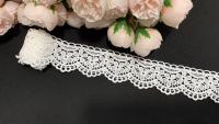 China White Polyester Water-Soluble Embroidery Lace Trim, Floral Scalloped Wide Lace Border for Bridal Dress, Lingerie, DIY Crafts for sale