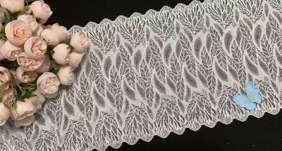 China French Lace Trim with Leaf Flower Wave Edge in Nylon/Spandex Blend 25.5CM Width for Women's Clothing for sale