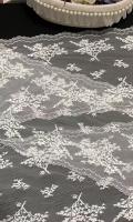 China Classic Retro Style Floral Mesh Elastic Lace Trim 22.5cm Width Nylon/Spandex for Wedding Veil Decoration for sale