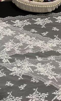 China Classic Retro Style Floral Mesh Elastic Lace Trim 22.5cm Width Nylon/Spandex for Wedding Veil Decoration for sale