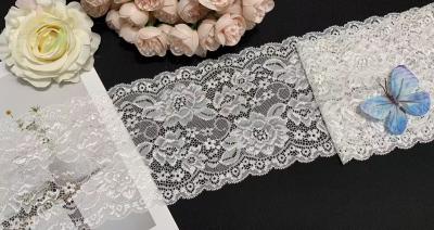 China French Lace Camellia Flower Pattern 15cm Width Dual Color Fancy Luxury Elastic Nylon Spandex Lace Pajama Decoration Accessories for sale