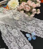 China French Lace Camellia Flower Pattern 15cm Width Dual Color Fancy Luxury Elastic Nylon Spandex Lace Pajama Decoration Accessories for sale